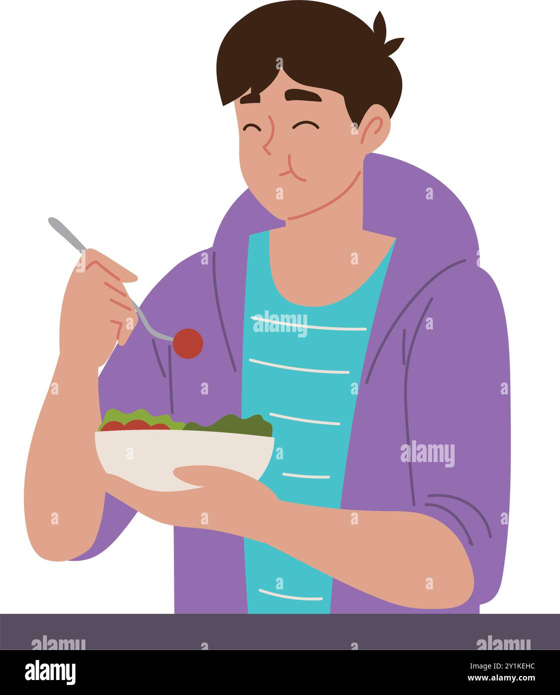 Adult man eating salad in Stock Vector Images - Alamy