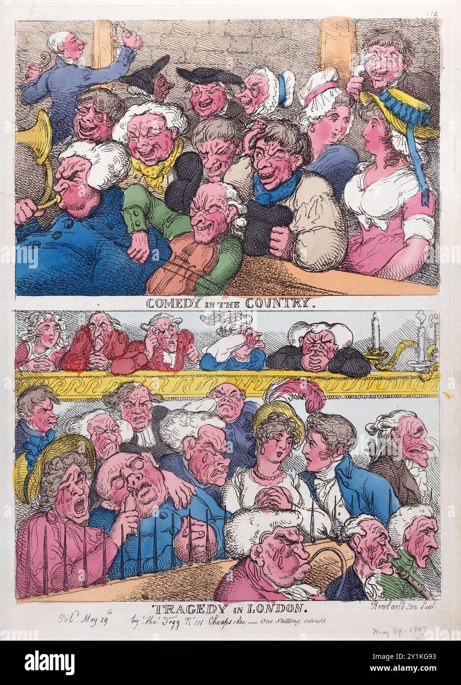 A funny humorous print coloured engraving of Comedy in the country ...