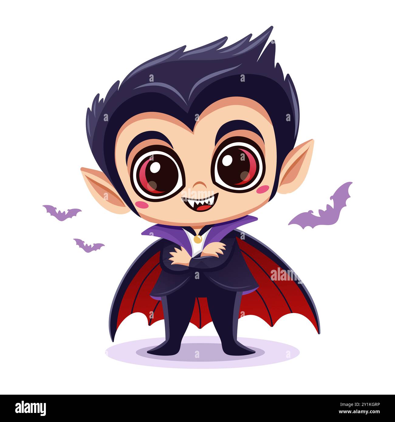 Adorable cartoon vampire character with a big smile, dressed in a ...