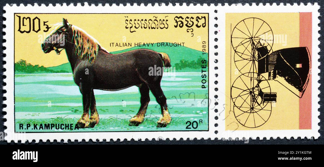Cancelled postage stamp printed by Cambodia, that shows Italian Heavy ...