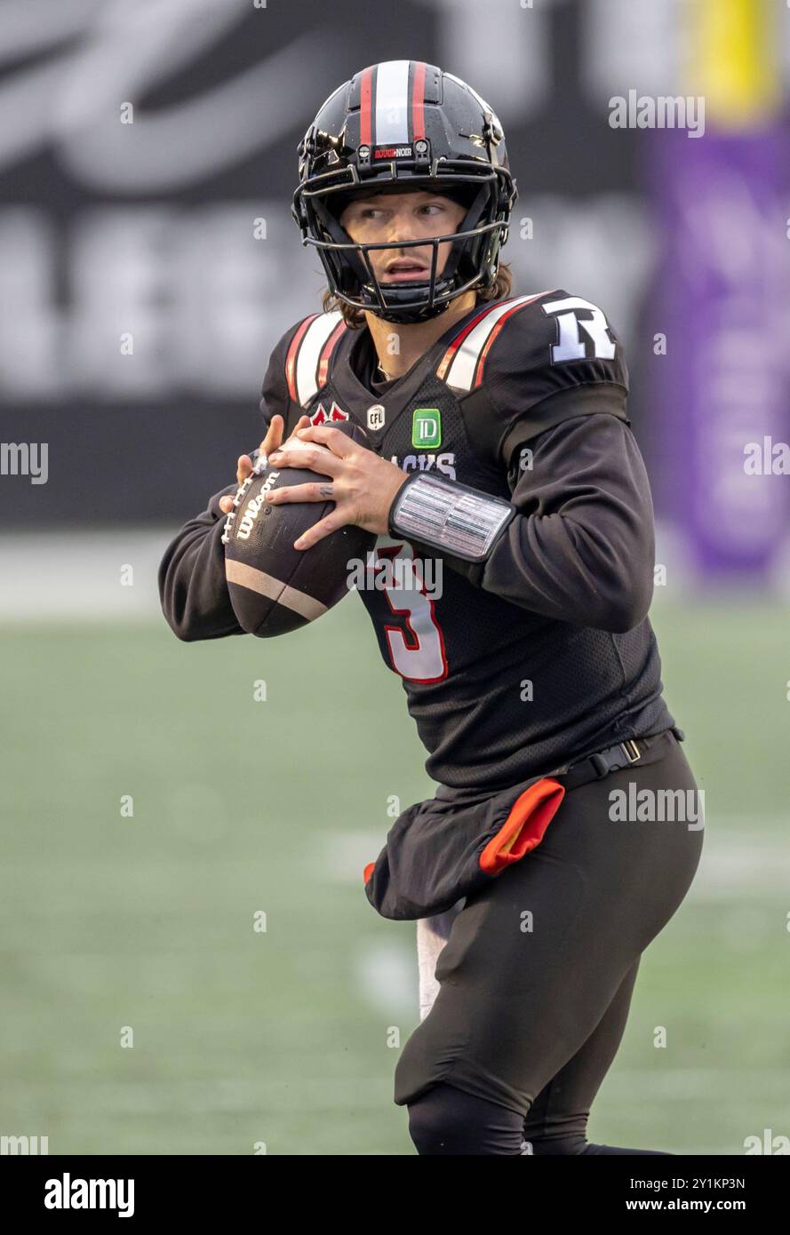 Ottawa, Canada. 07 Sep 2024. Dru Brown (3) of the Ottawa Redblacks. Regular season Canadian ...