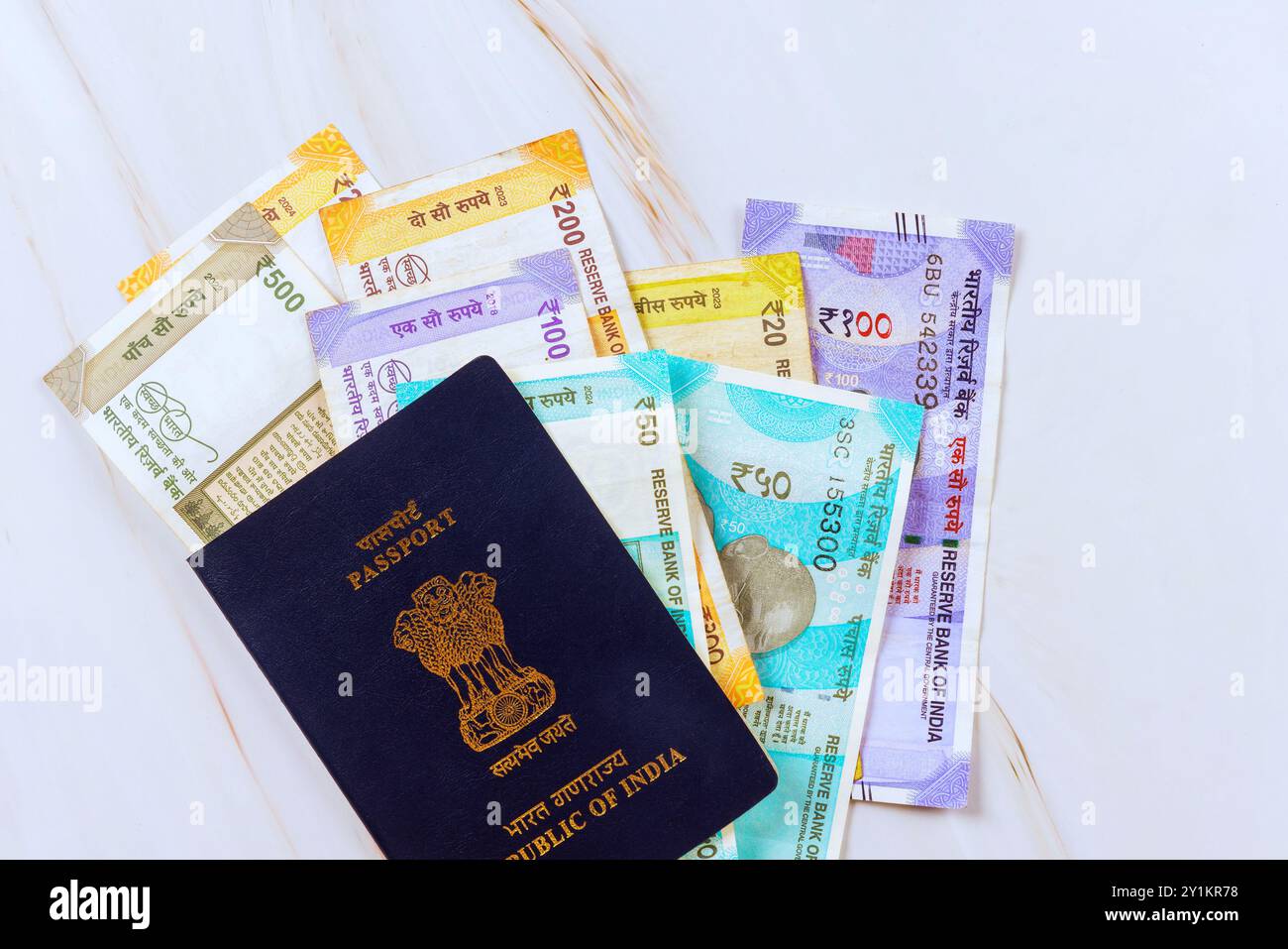 Currency banknotes in various denominations of Indian rupees in ...