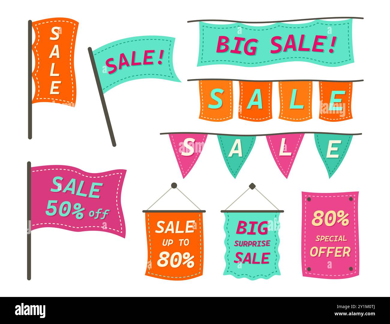 Set of Flags and Pennant Flags for Sale Labels and Marketing Concept ...