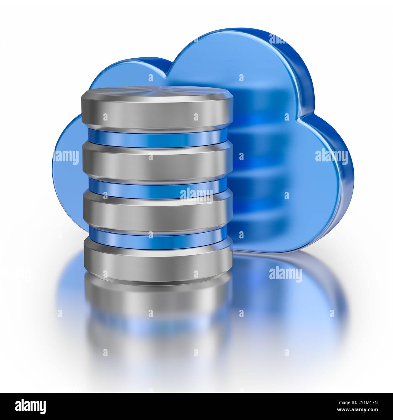 Metal database icon and blue glossy cloud Stock Photo - Alamy