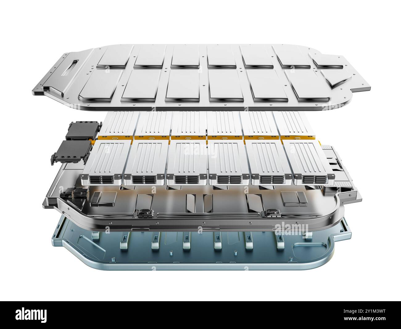Exploded view of 3d rendering electric vehicle battery cells module ...
