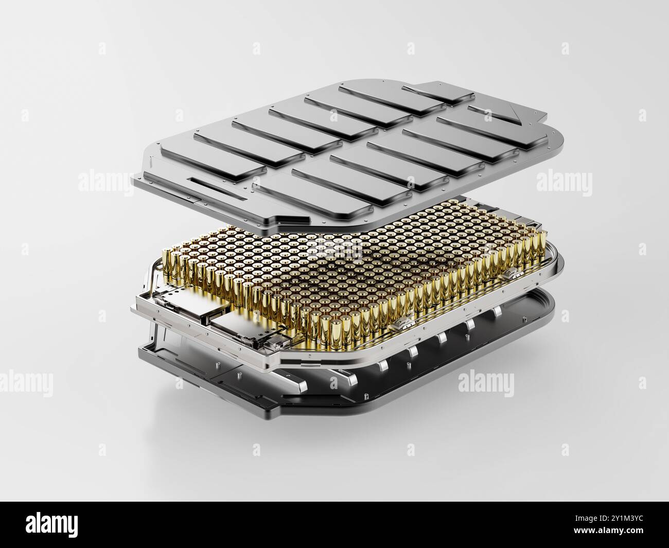 Exploded view of 3d rendering electric vehicle battery module with ...