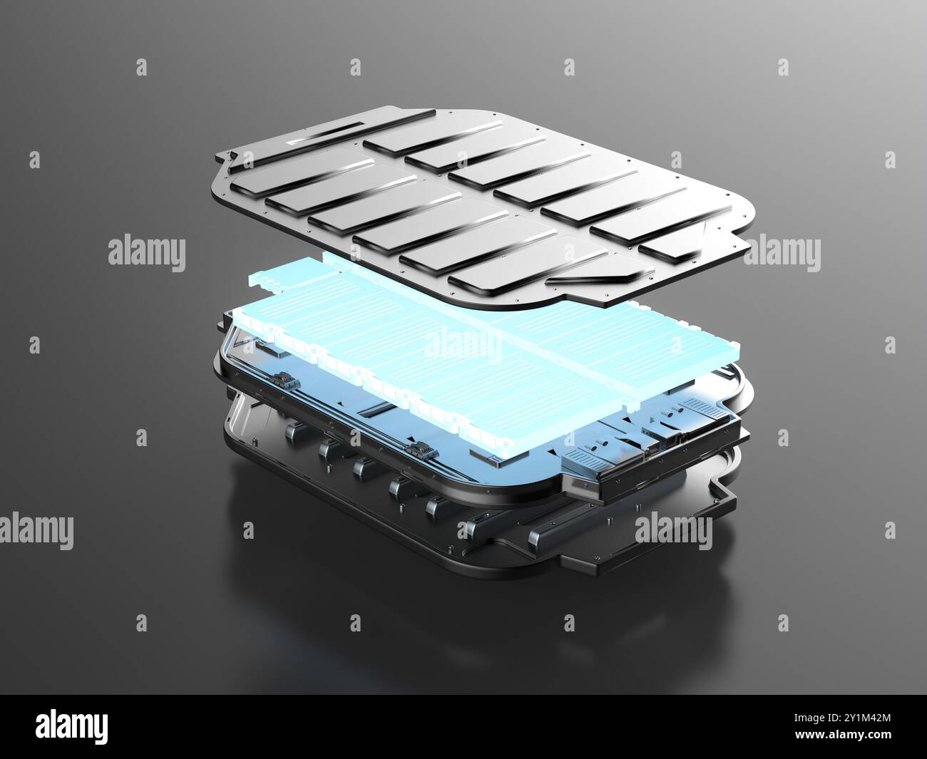 Exploded view of 3d rendering electric vehicle battery cells module ...