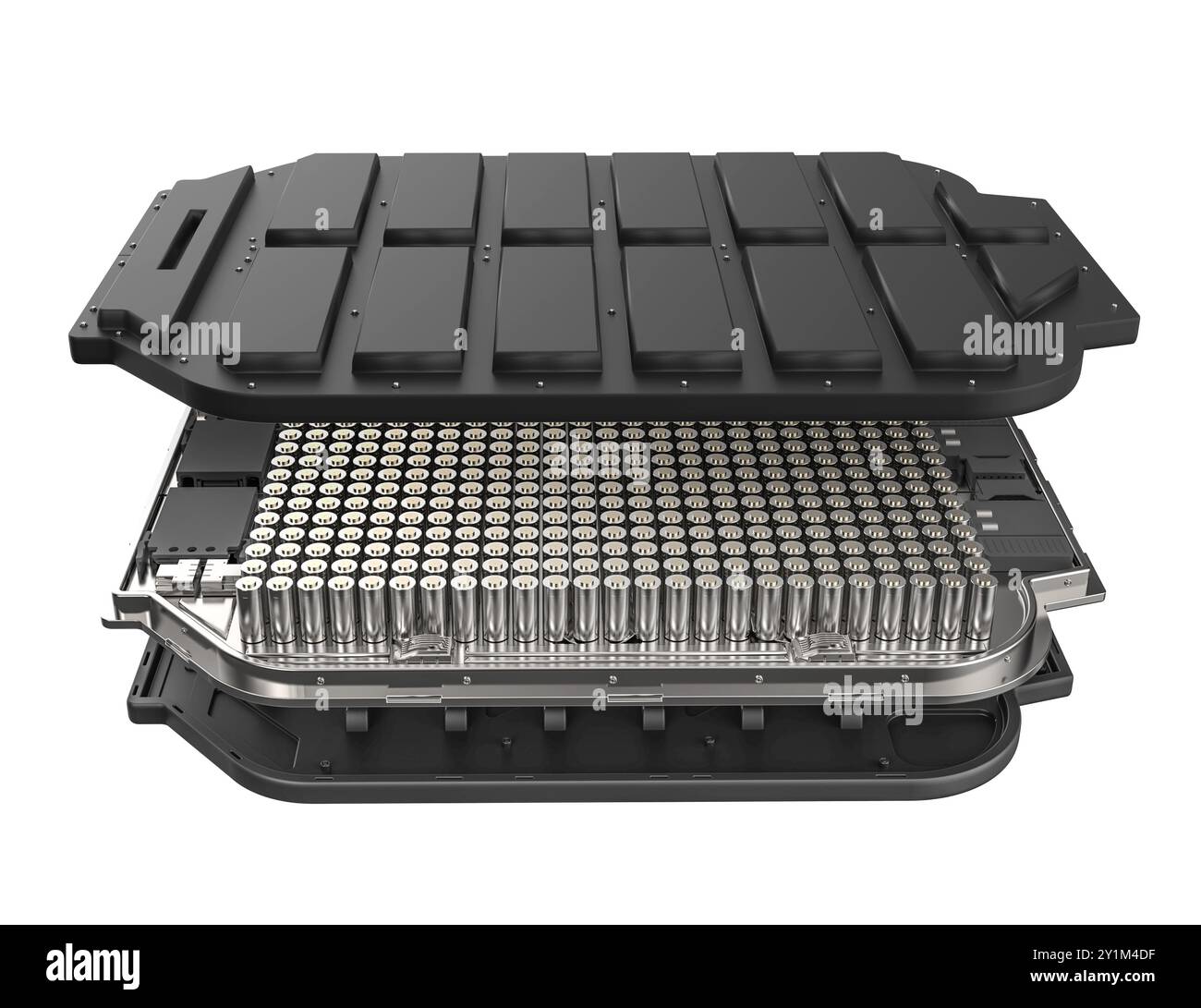 Exploded view of 3d rendering black electric vehicle battery pouch with ...