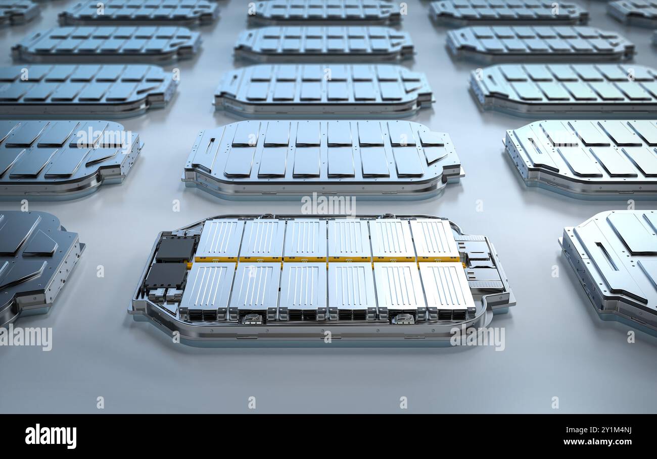 3d rendering group of electric vehicle batteries or pack of lithium-ion ...