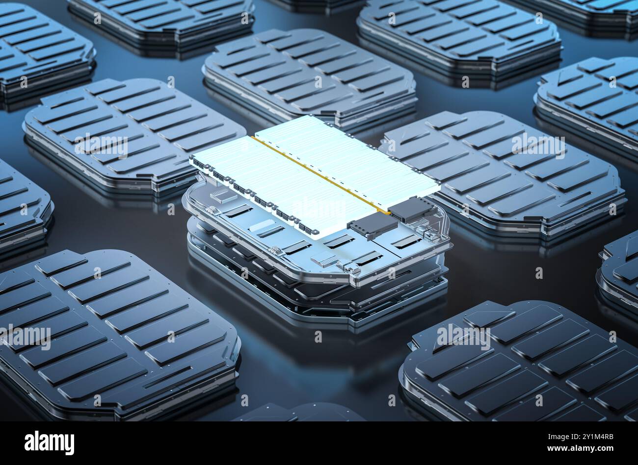 Exploded view of 3d rendering electric vehicle battery cells module ...