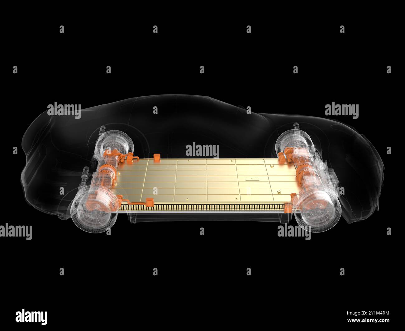 3d rendering golden electric vehicle battery or pack of lithium-ion ...