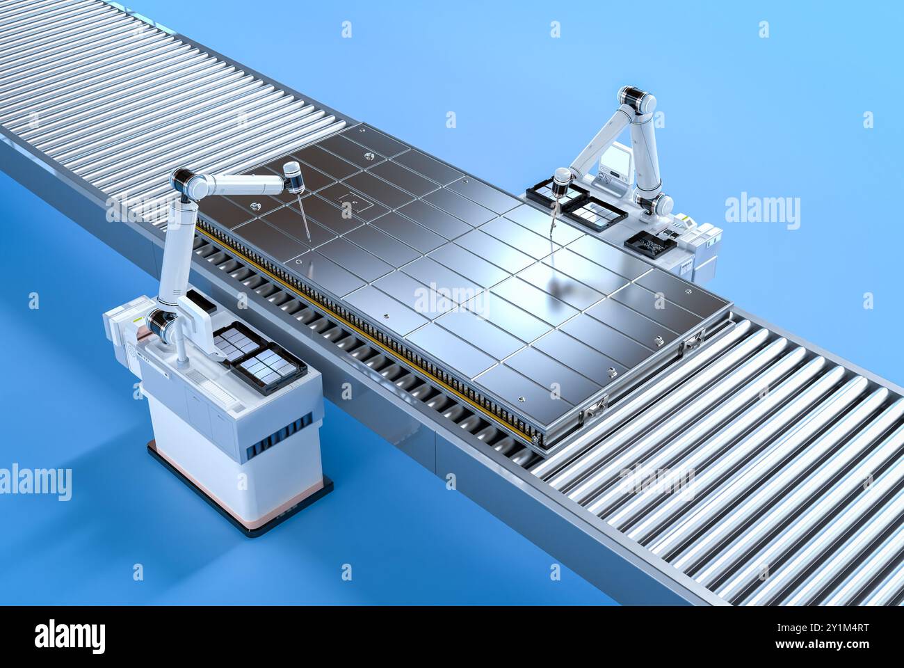 Automation Battery Manufacturing With 3d Rendering Li Ion Or Rechargeable Battery Produced By