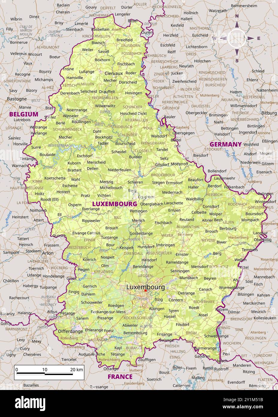 Political physical map of Luxembourg Stock Vector Image & Art - Alamy
