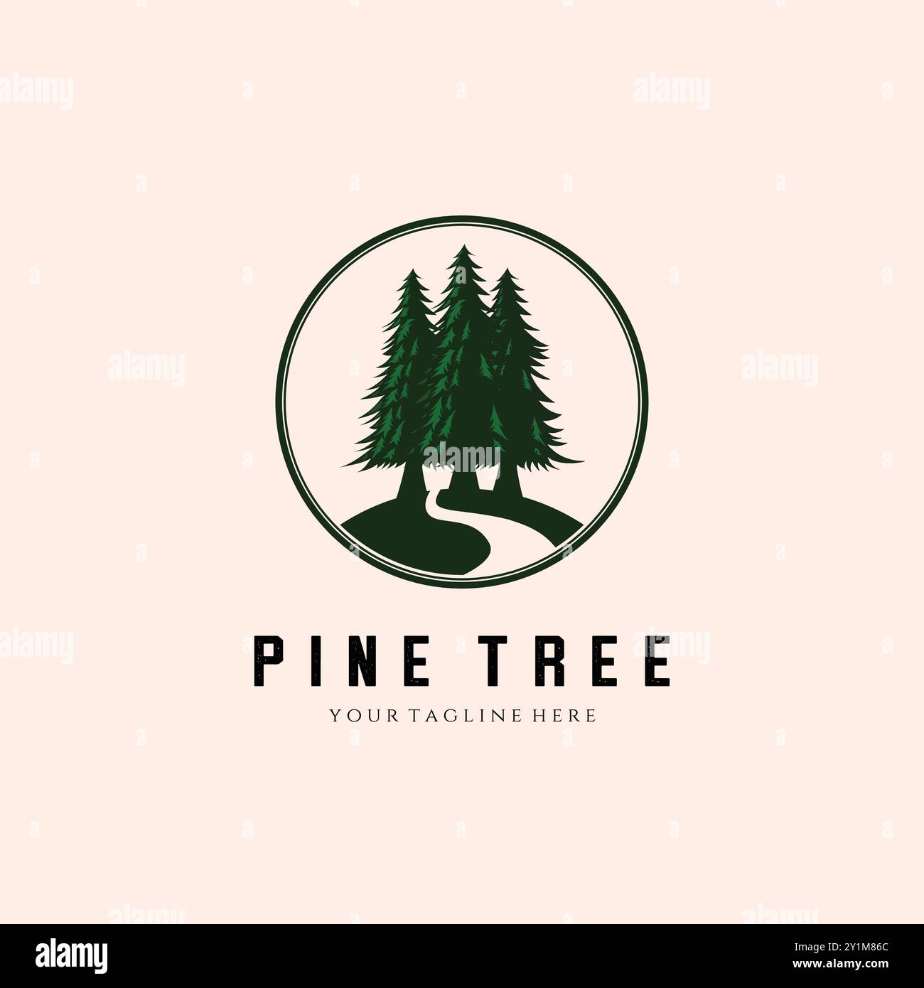Pine Tree And River Vintage Logo Vector Template Illustration Design ...