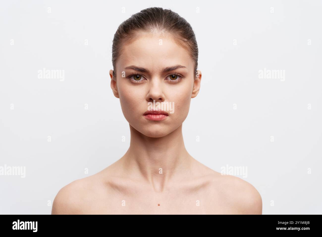 portrait, beauty, model, close up, neutral expression, studio shot ...