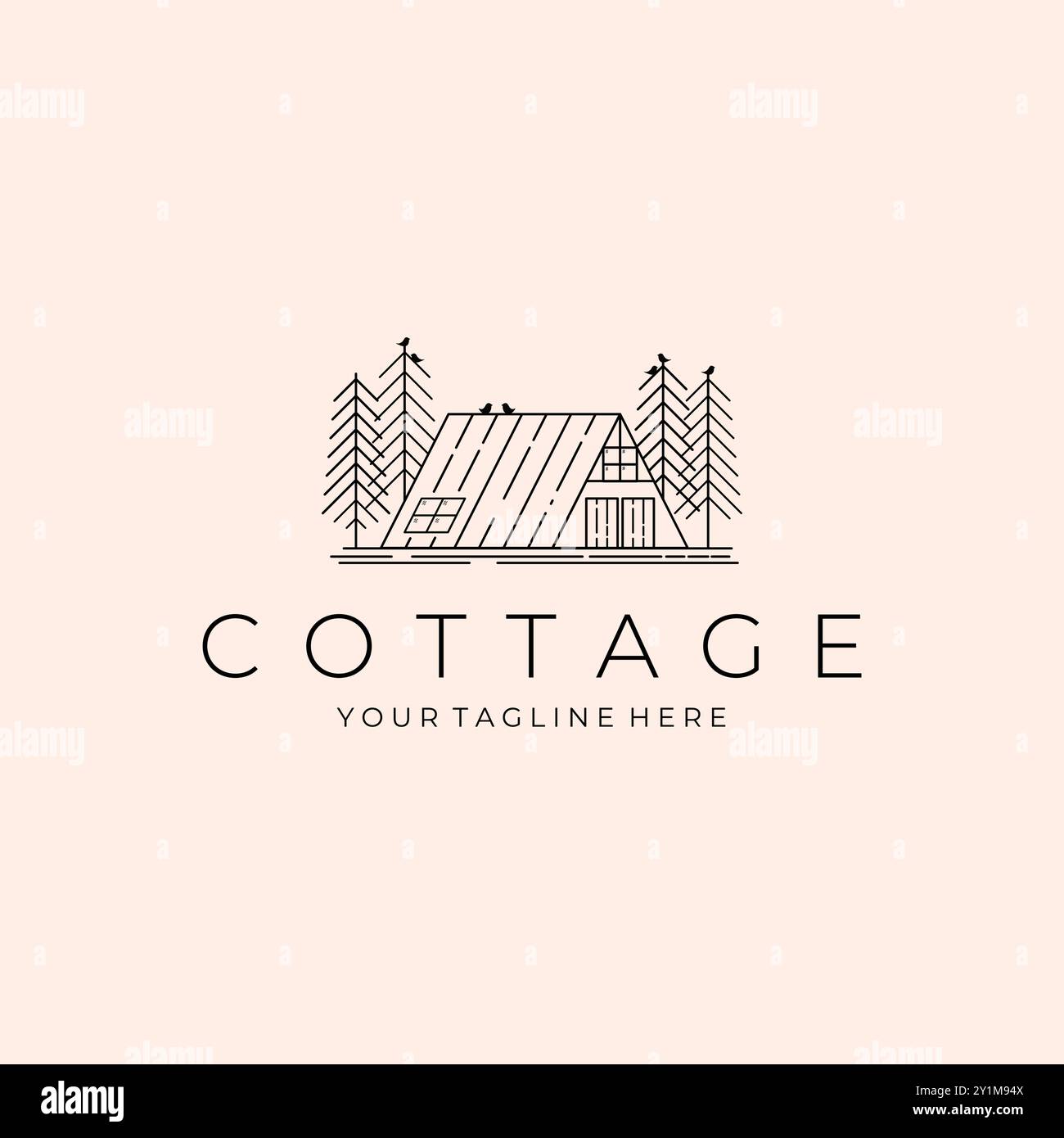 Cottage Line Art Logo Vector Illustration Design, Outdoor Logo Design ...