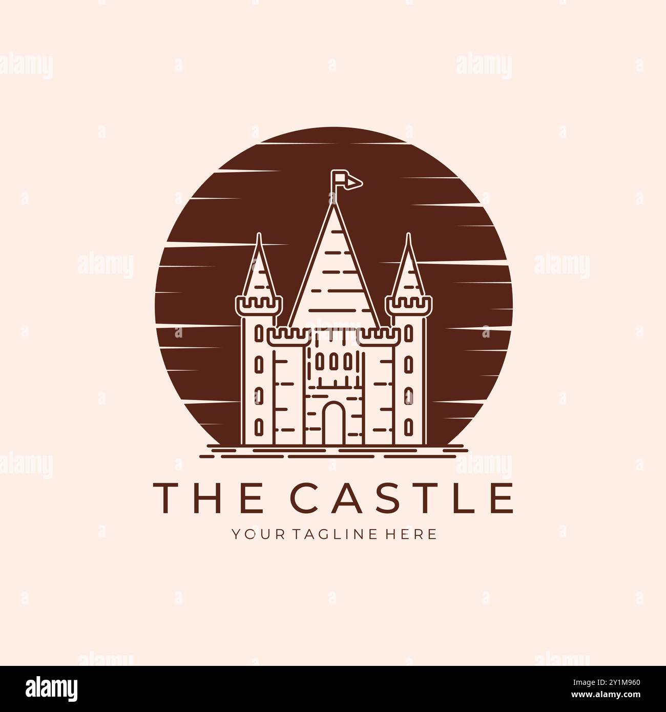 Castle Line Art Vector Illustration Logo Design, Castle vintage ...