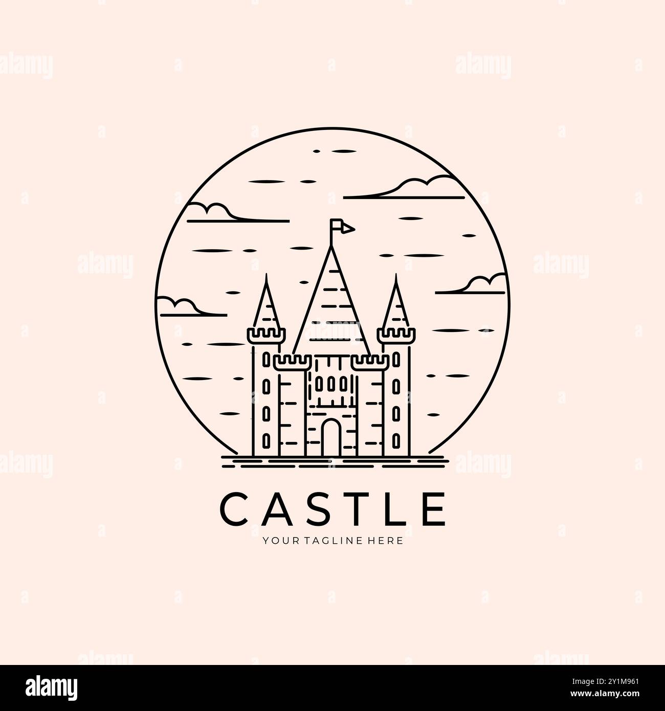 Castle Line Art Vector Illustration Logo Design, Castle Monoline ...