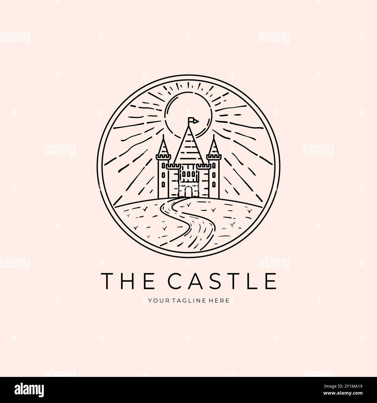 Castle On The Hill Line Art Vector Illustration Logo Design, Castle ...
