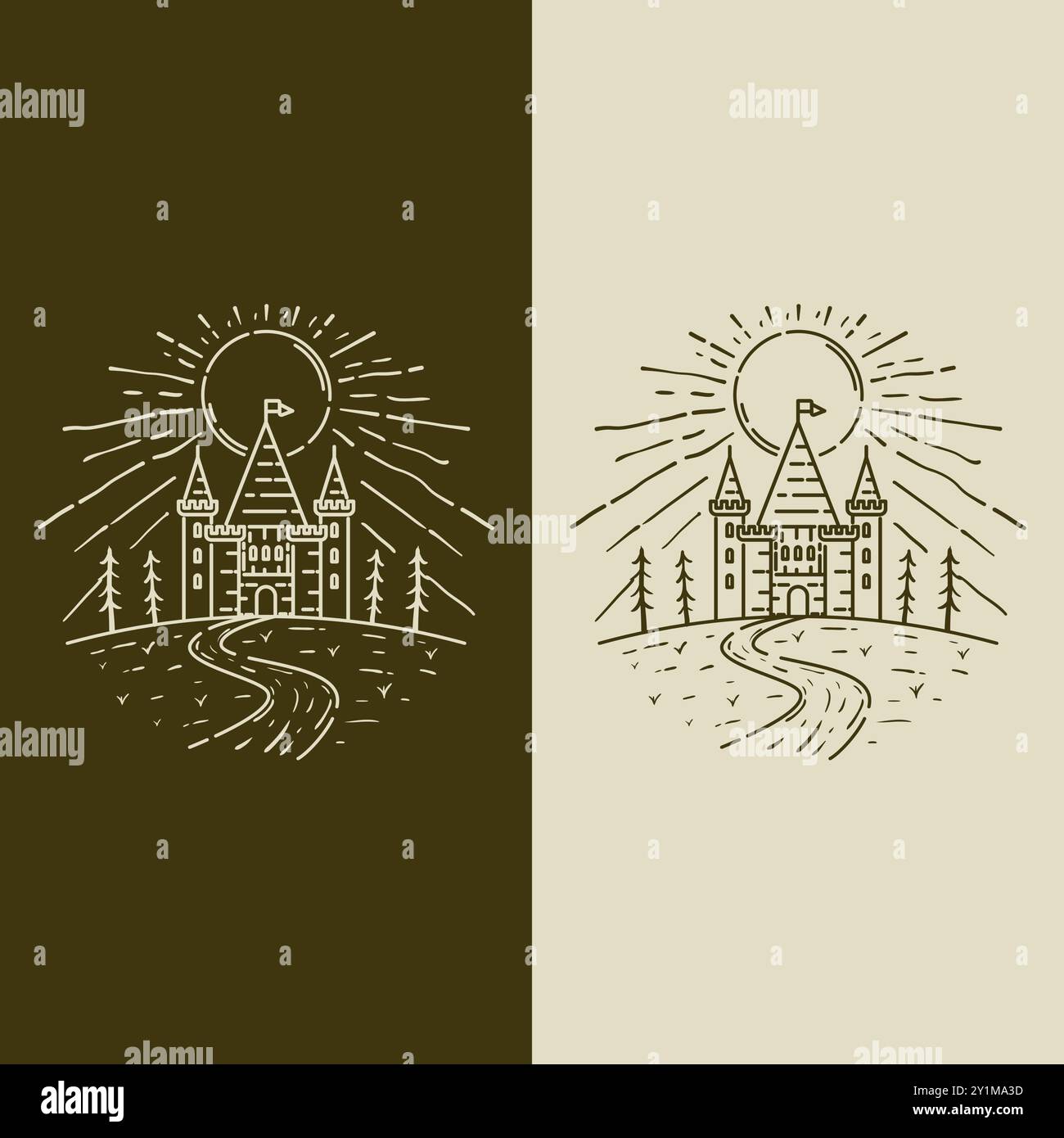 Castle Line Art Vector Illustration Logo Design, Castle Line Art ...