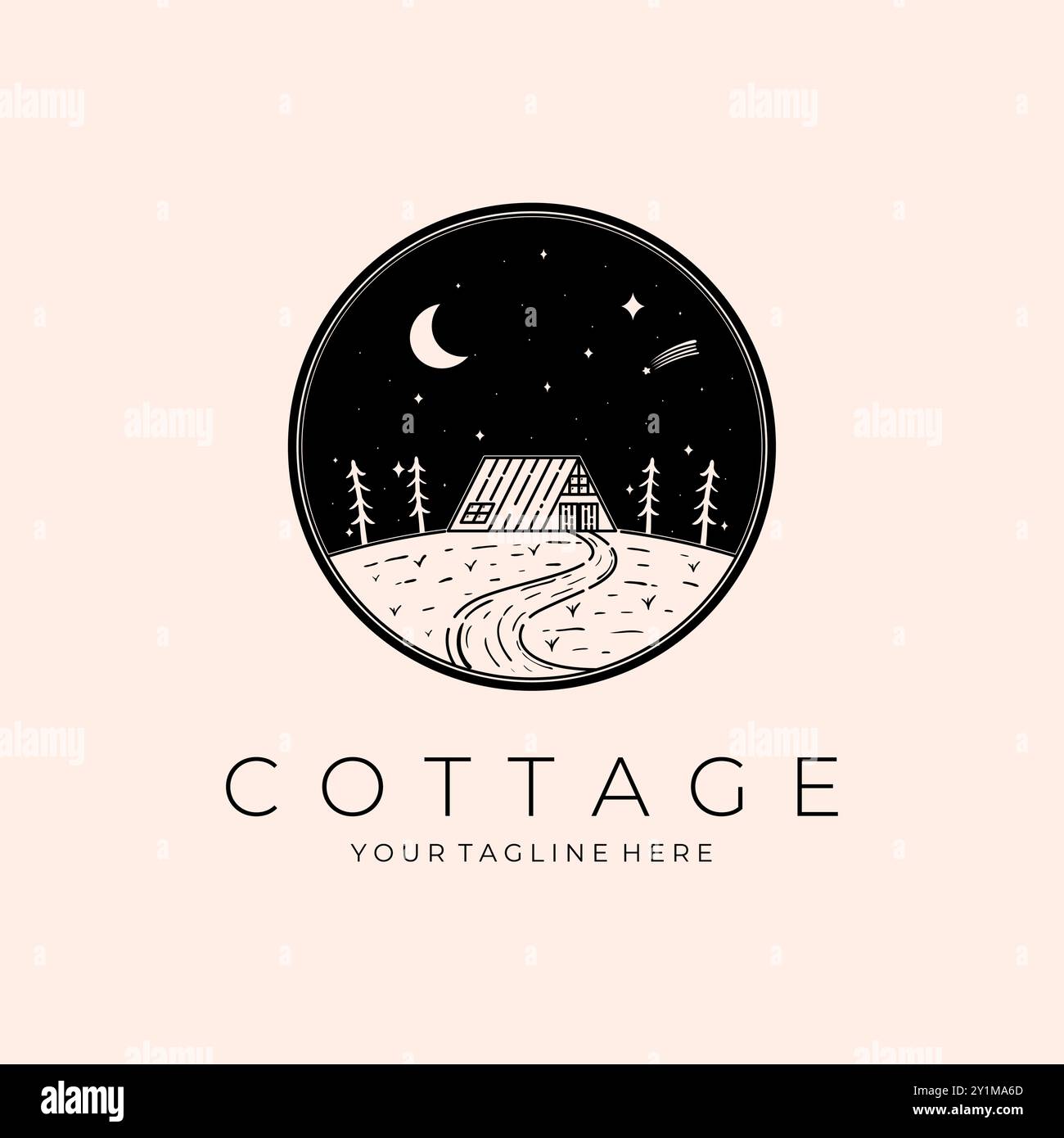 Cottage Line Art Logo Vector Illustration Design, Cabin Monoline ...