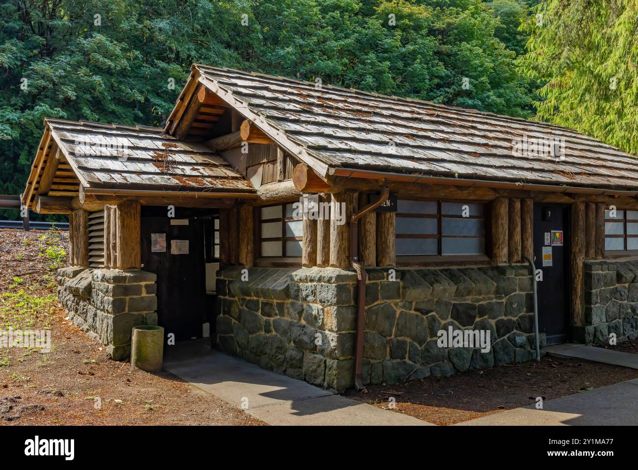 Rustic park restroom built by the Civilian Conservation Corps in the ...