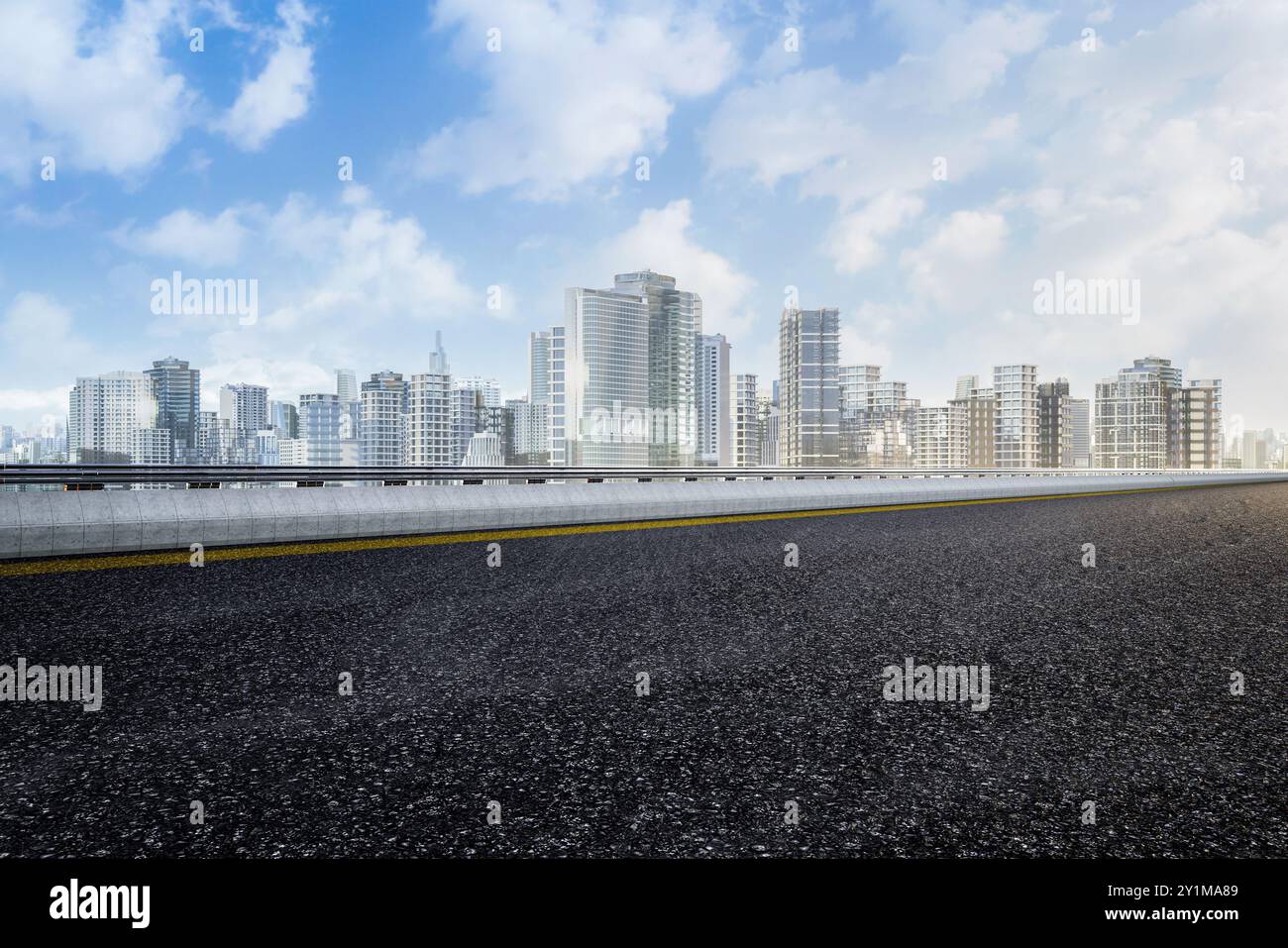 3d rendering empty asphalt road with cityscape background Stock Photo ...