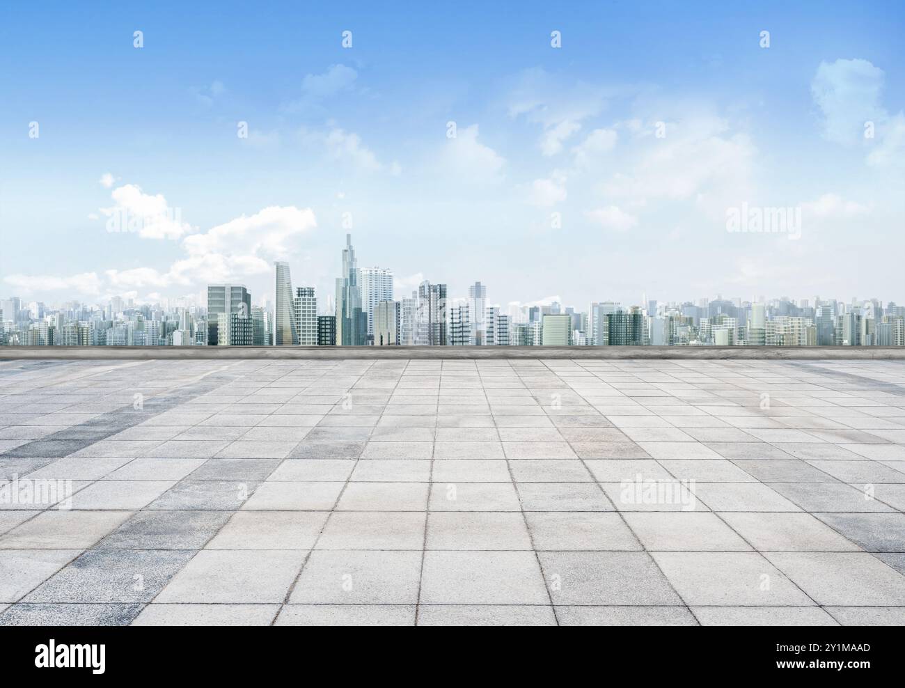 3d rendering open space or roof top balcony with cityscape background ...