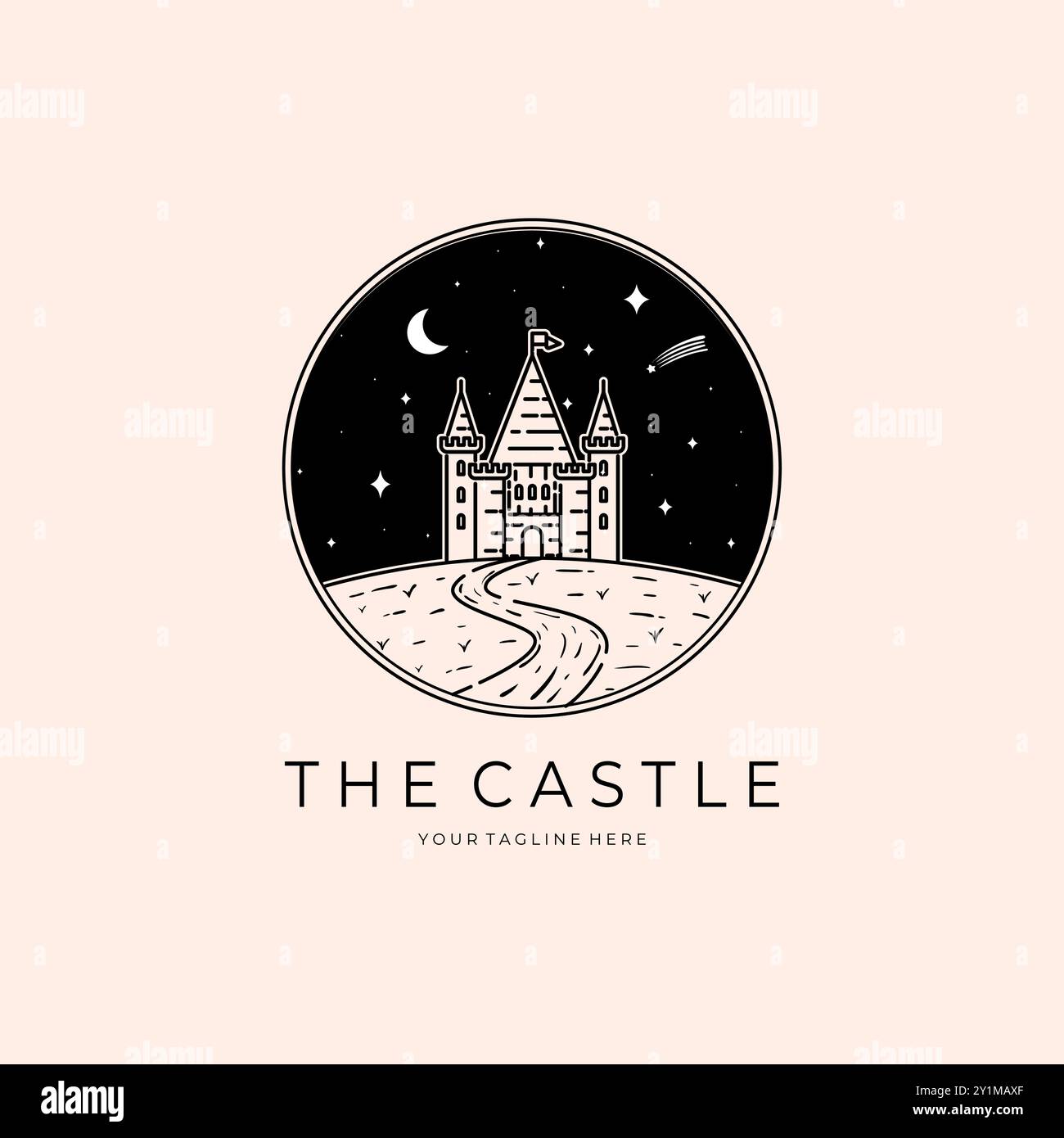 Castle at Night Logo Design, Castle Monoline Template Design Stock ...