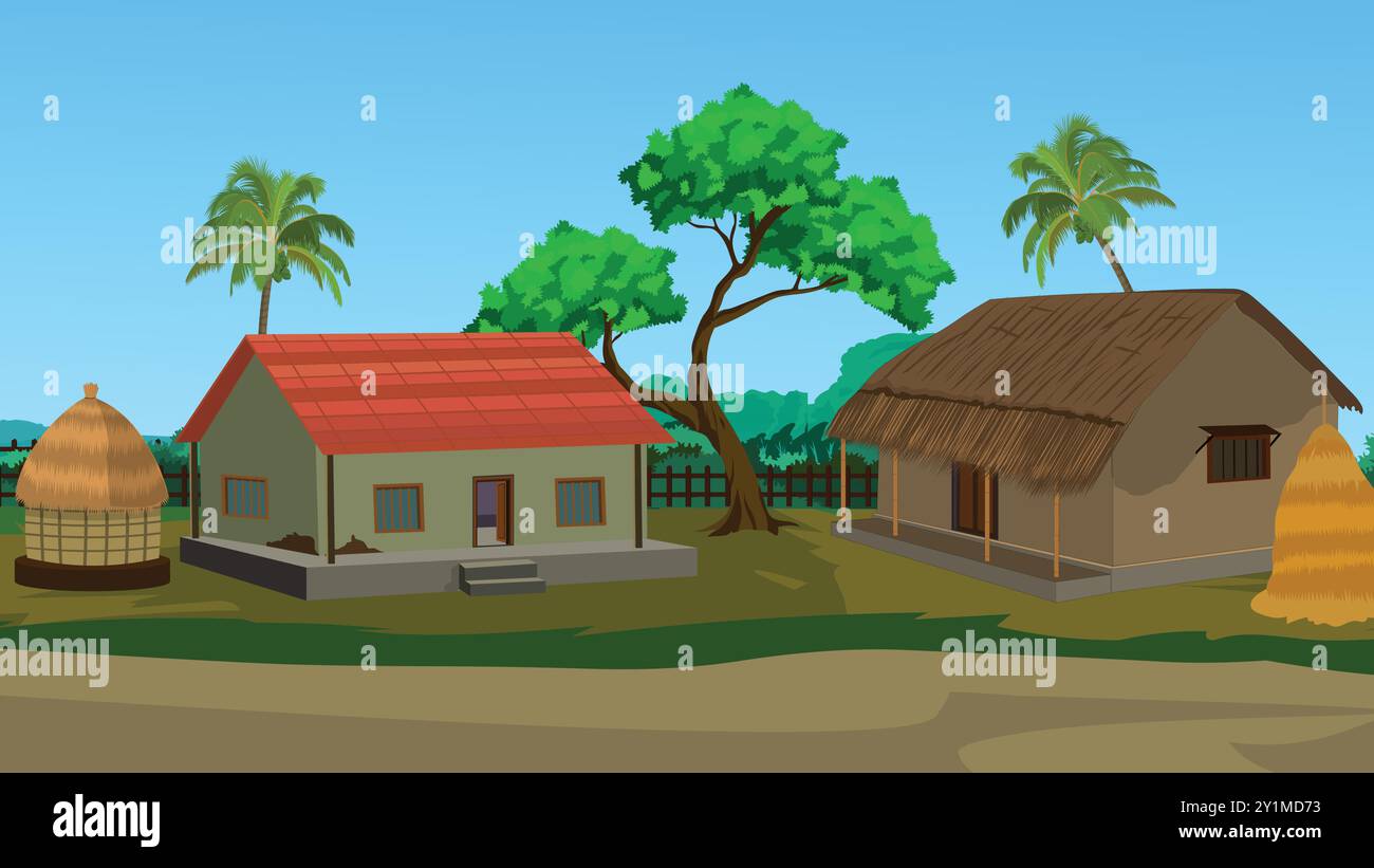 Asian rural village background, Indian village road house, Bangladeshi ...