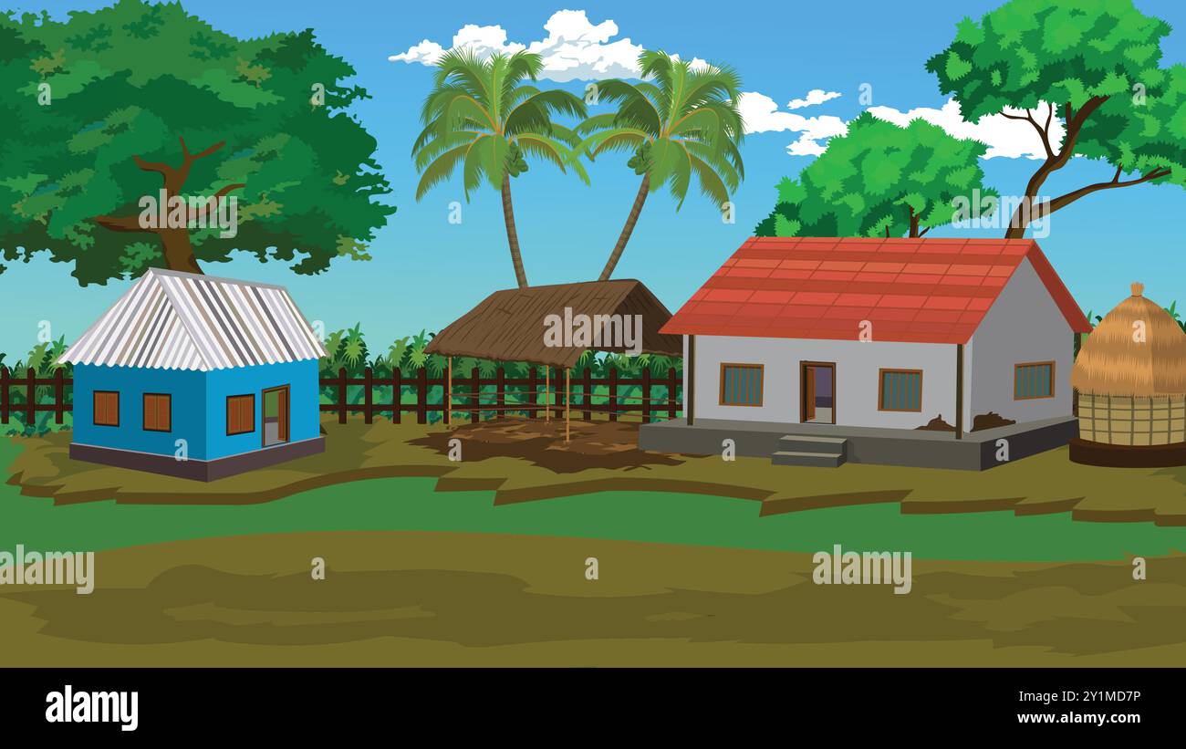 Village road cartoon vector download for 2d animation.Village hut ...