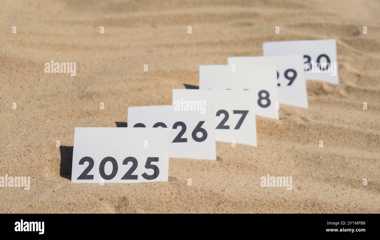 Paper cards with numbers of years from 2024 to 2030 in a row. New year ...