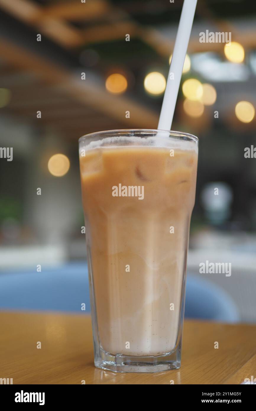 iced late in a transparent glass on cafe table Stock Photo - Alamy
