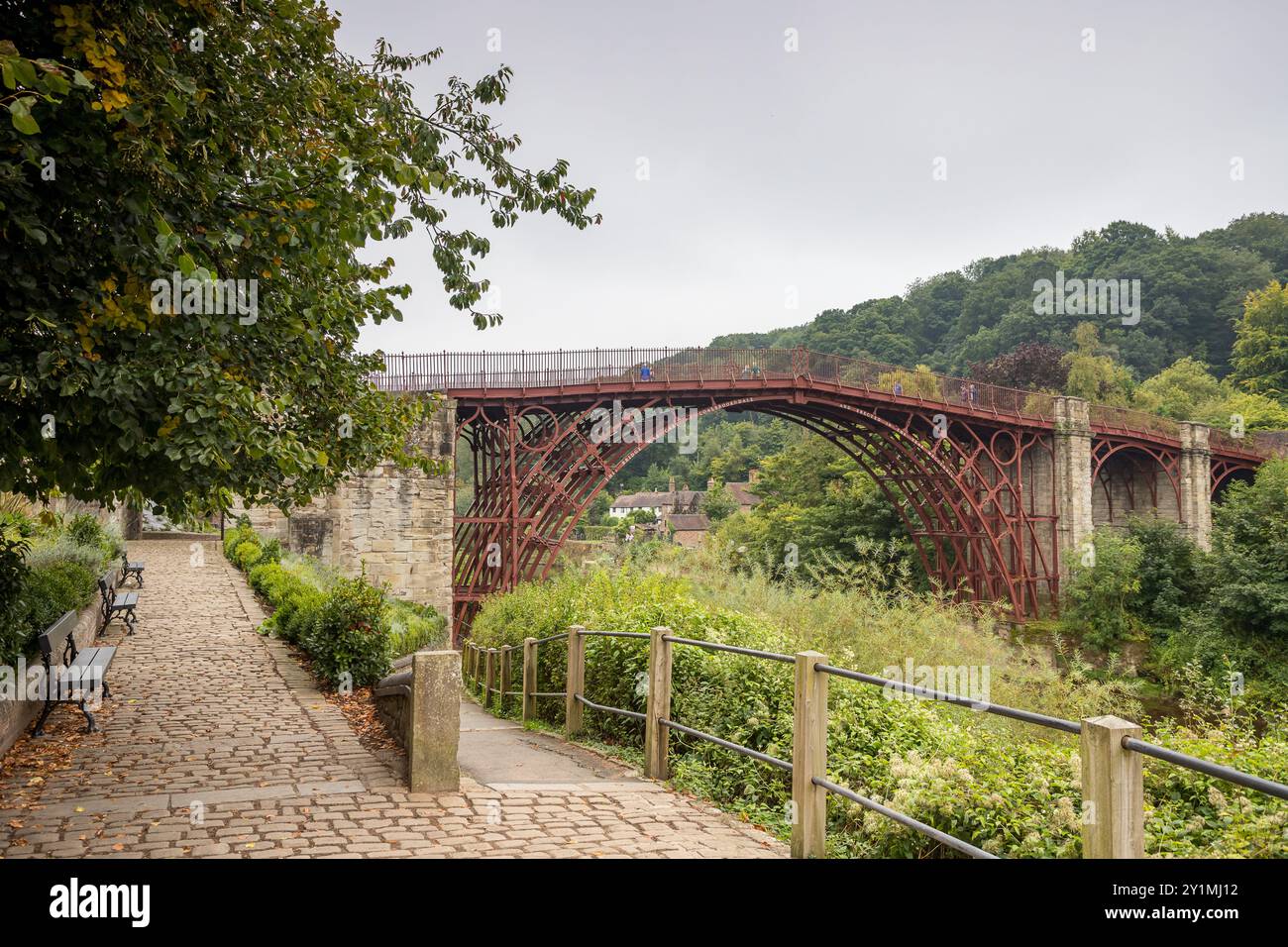 Sloping pathway to the Iron Bridge spanning the River Seven in ...