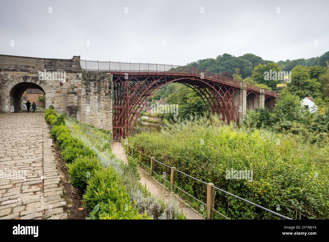 Sloping pathway to the Iron Bridge spanning the River Seven in ...