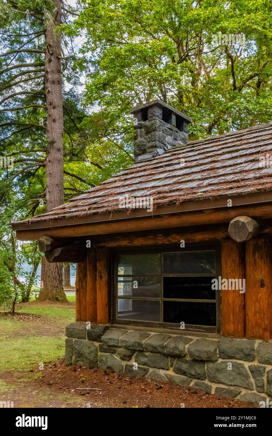 Rustic park picnic pavilion built by the Civilian Conservation Corps in ...