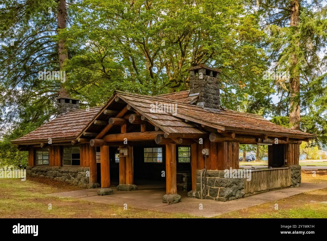 Rustic park picnic pavilion built by the Civilian Conservation Corps in ...
