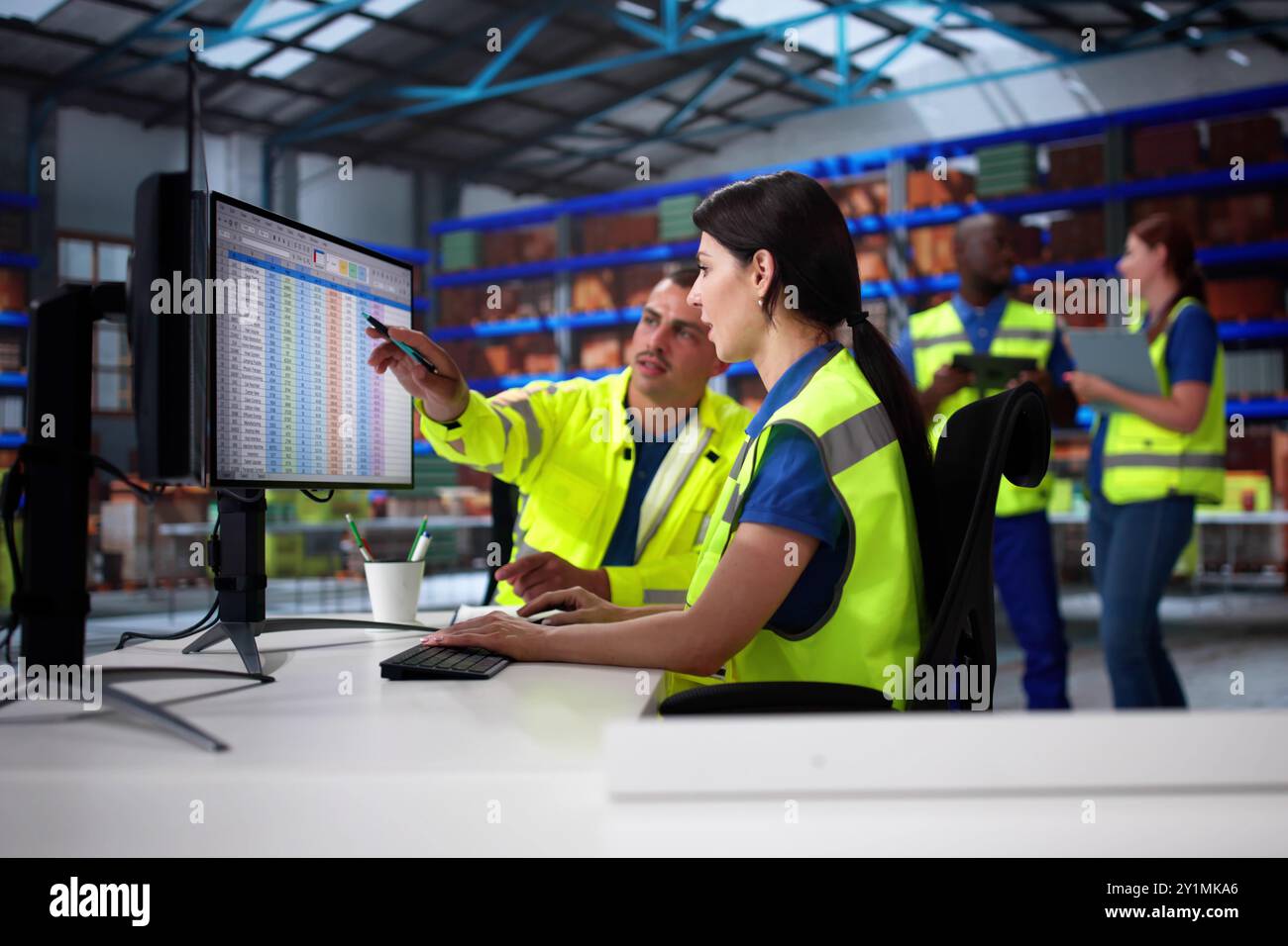 Warehouse Inventory Management On Computer. Staff In Office Stock Photo ...