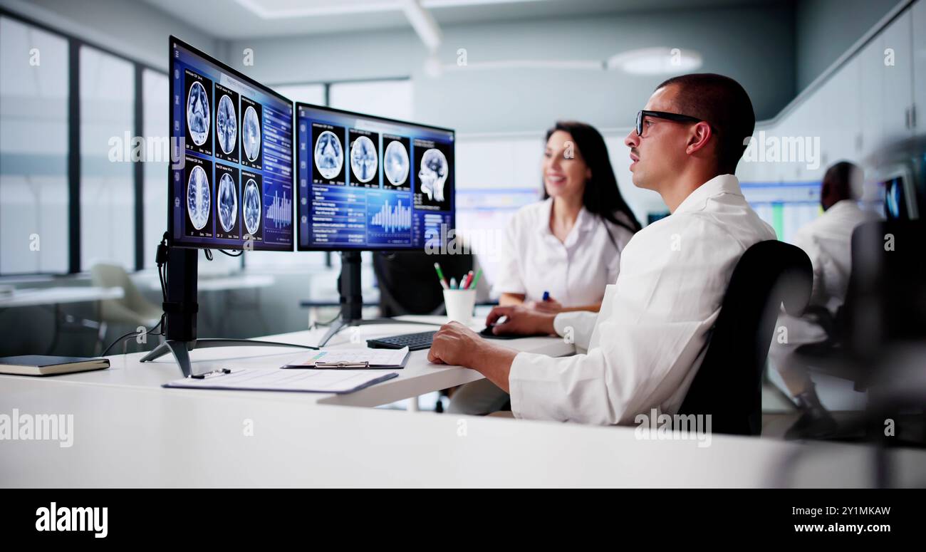 Doctors In Clinic Looking At Brain MRI Scan. Neurology Diagnosis Stock ...