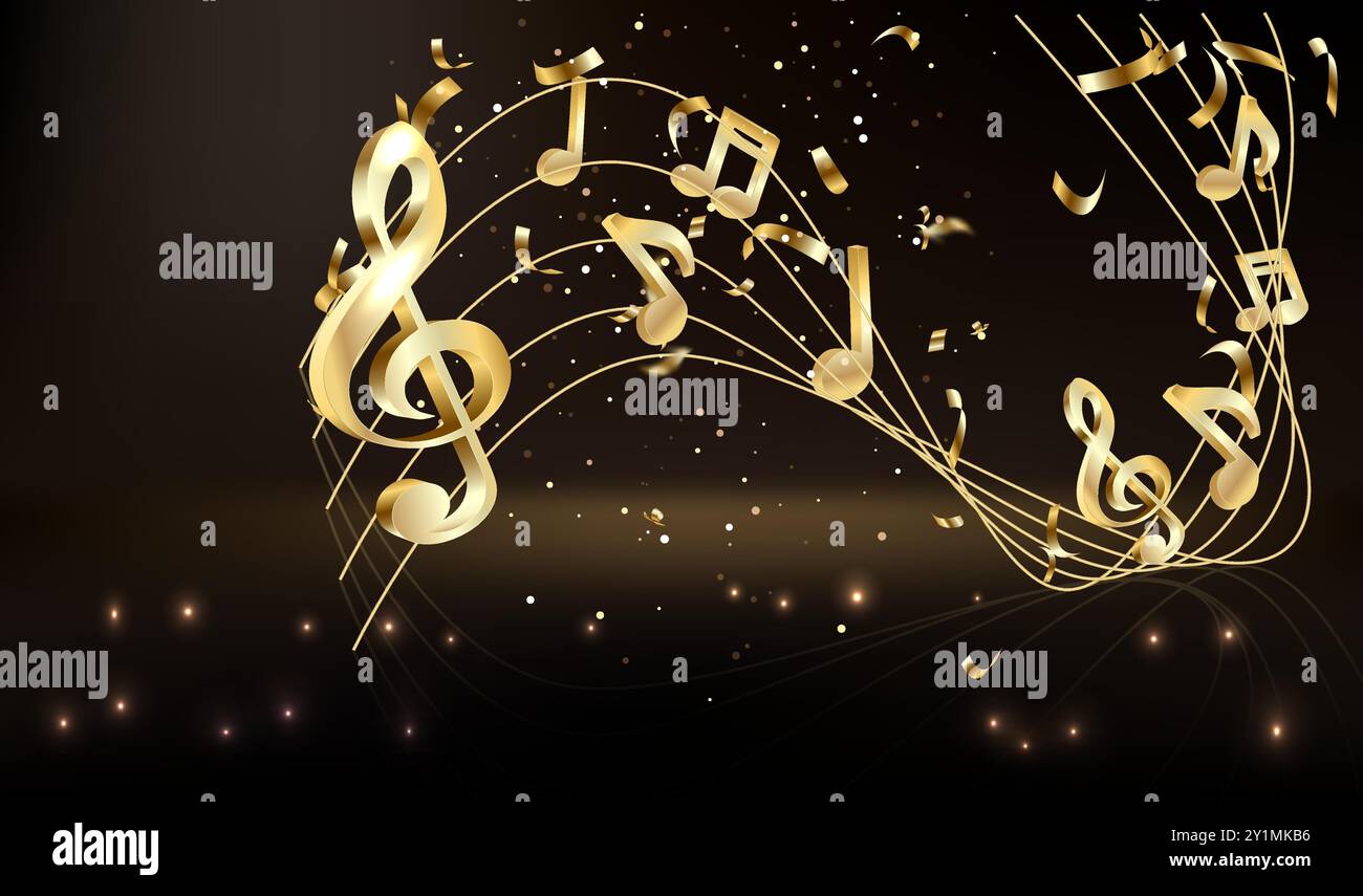 Gold Music notes on a black background. Vector Stock Vector Image & Art ...