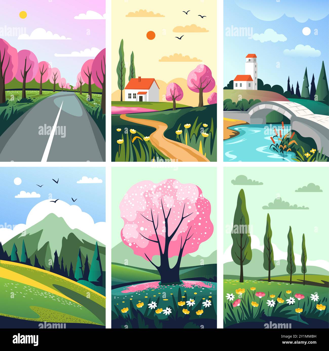Spring view blooming pink Stock Vector Images - Alamy