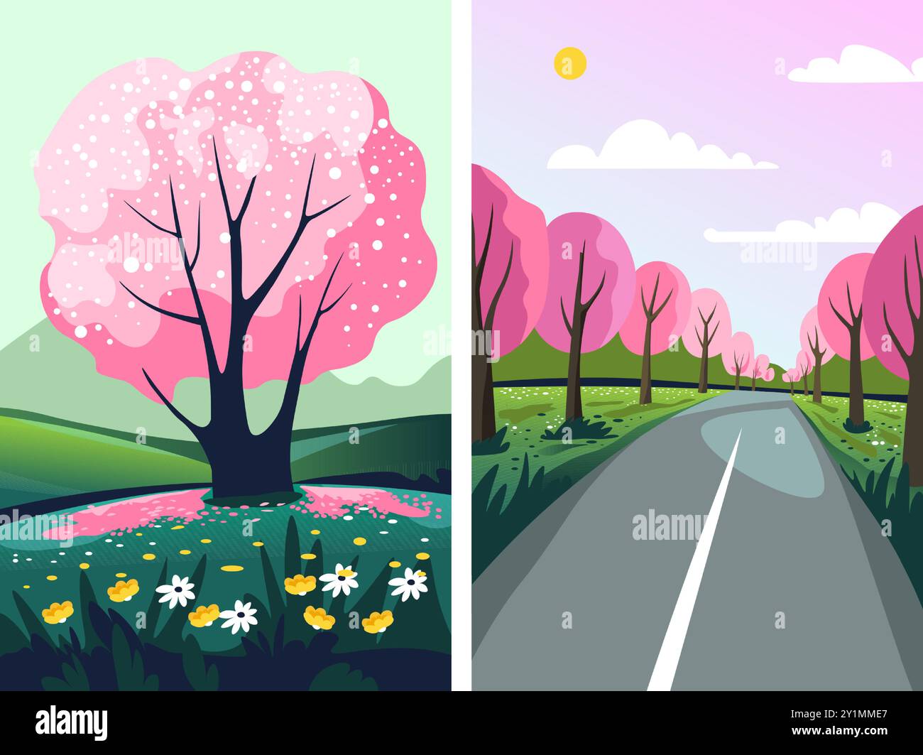 Pink flowers tree in Stock Vector Images - Alamy