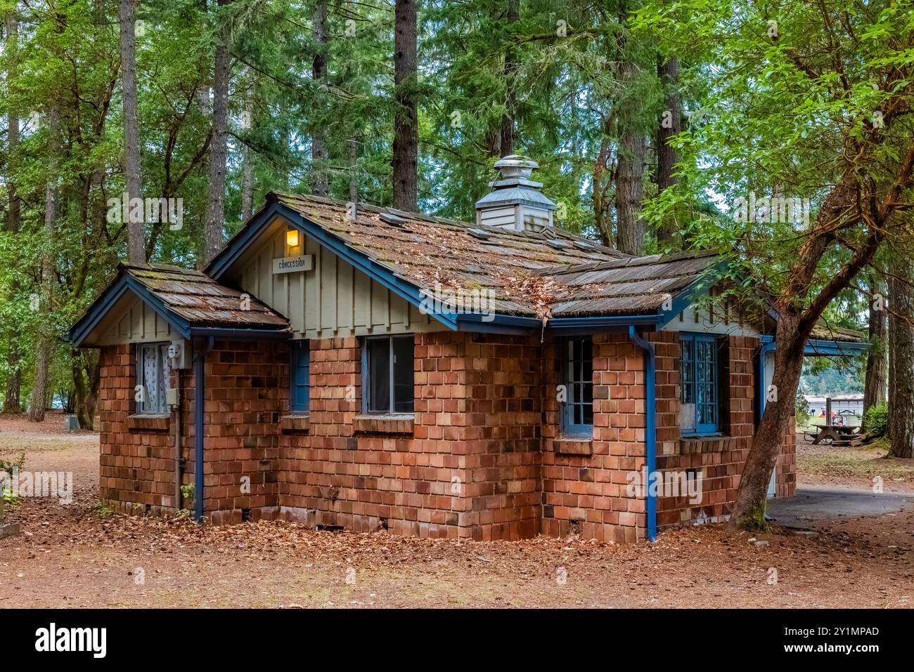 Rustic brick park building built by the Civilian Conservation Corps in ...