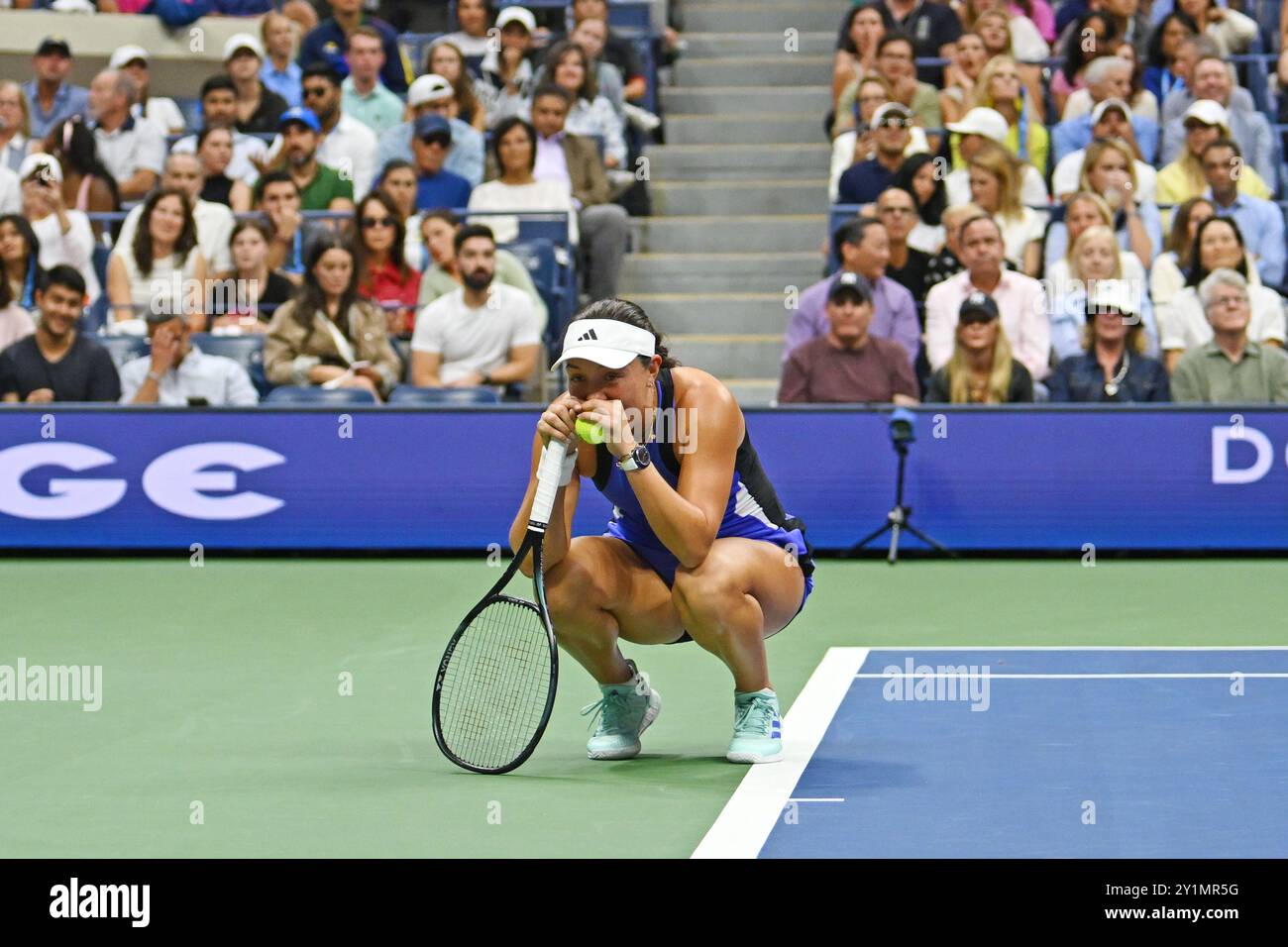New York, USA. 7th Sep, 2024. Jessica Pegula reacts during the women's ...