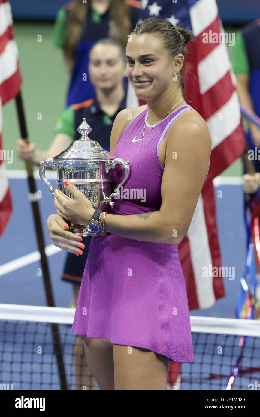 Aryna Sabalenka of Belarus celebrates winning the women's final against ...