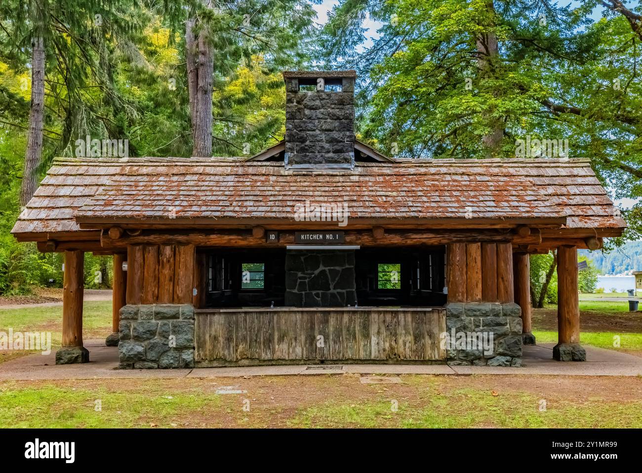 Rustic park picnic pavilion built by the Civilian Conservation Corps in ...
