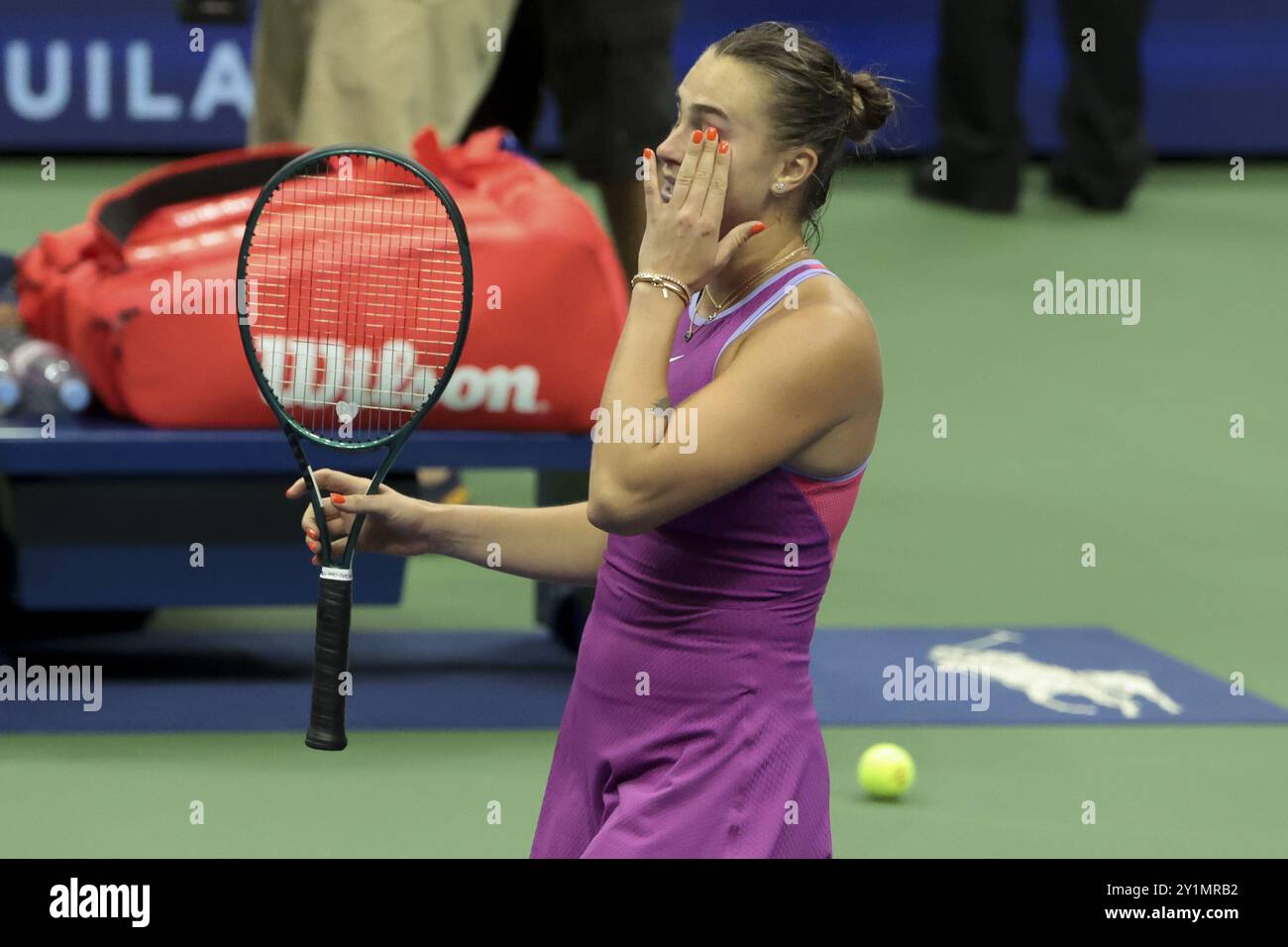 Aryna Sabalenka of Belarus celebrates winning the women's final against ...