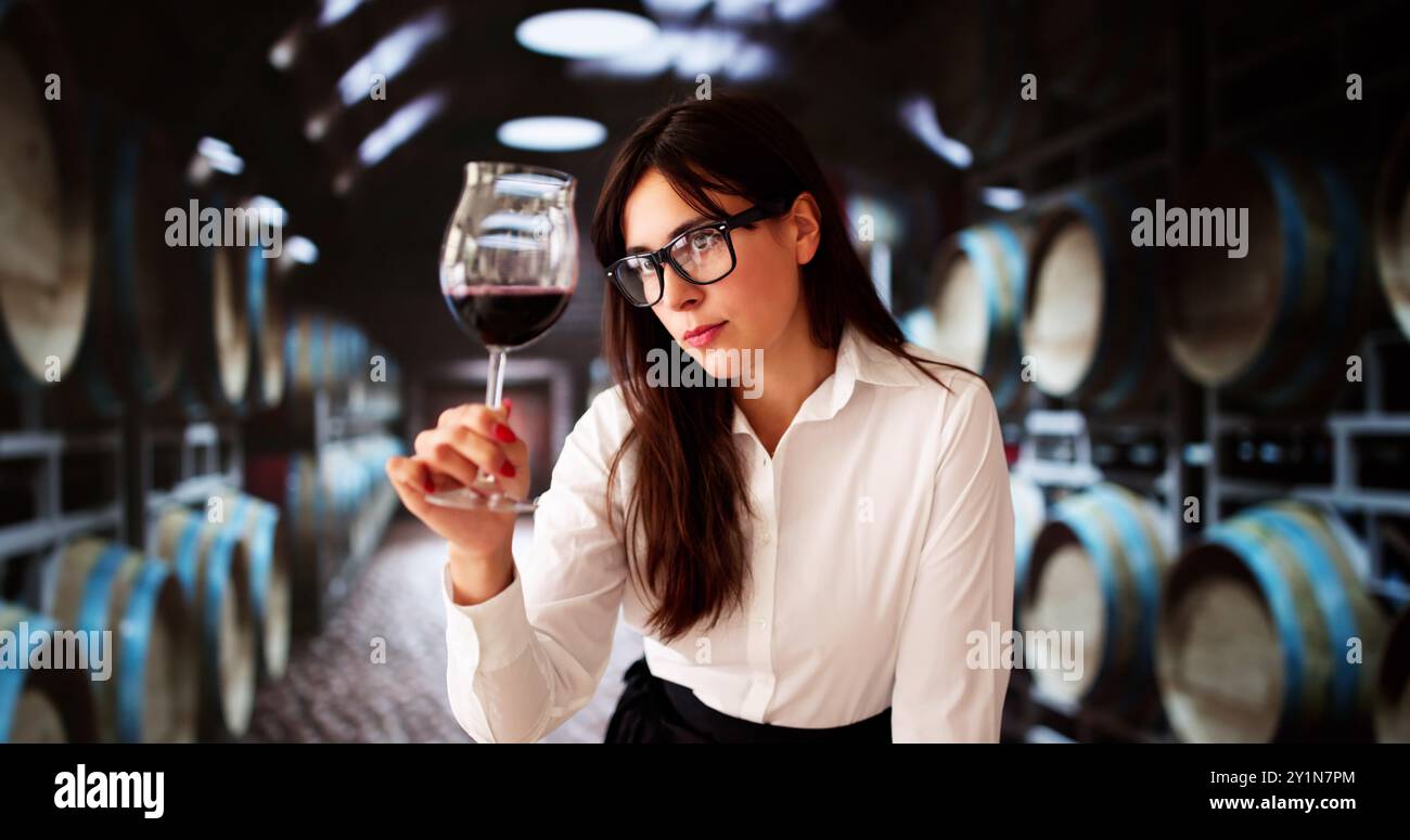 Sommelier Person Doing Smell And Flavor Test For Alcohol Drink. Glass ...