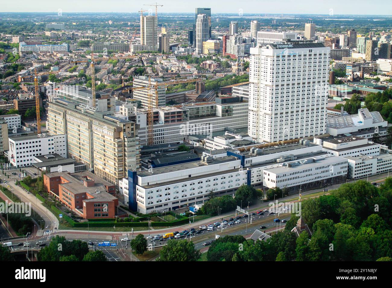 Aerial view of a modern urban landscape featuring a mix of high-rise ...