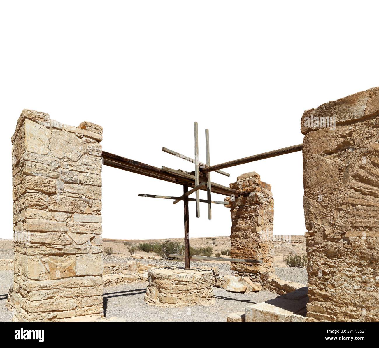 Quseir (Qasr) Amra desert castle (on white background) near Amman ...